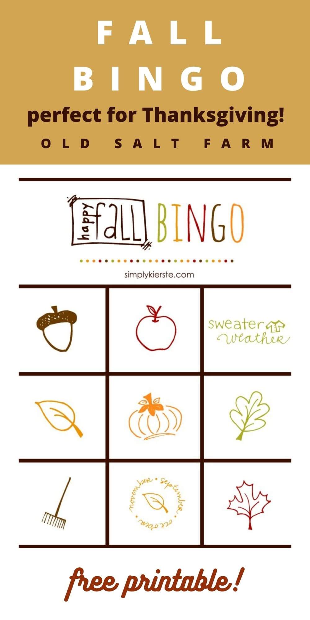 Fall Bingo Game | Thanksgiving Printables | Old Salt Farm
