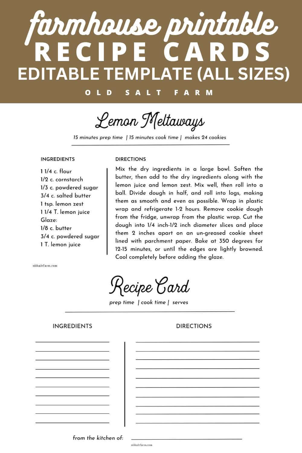 Farmhouse Editable Recipe Card Template | Old Salt Farm
