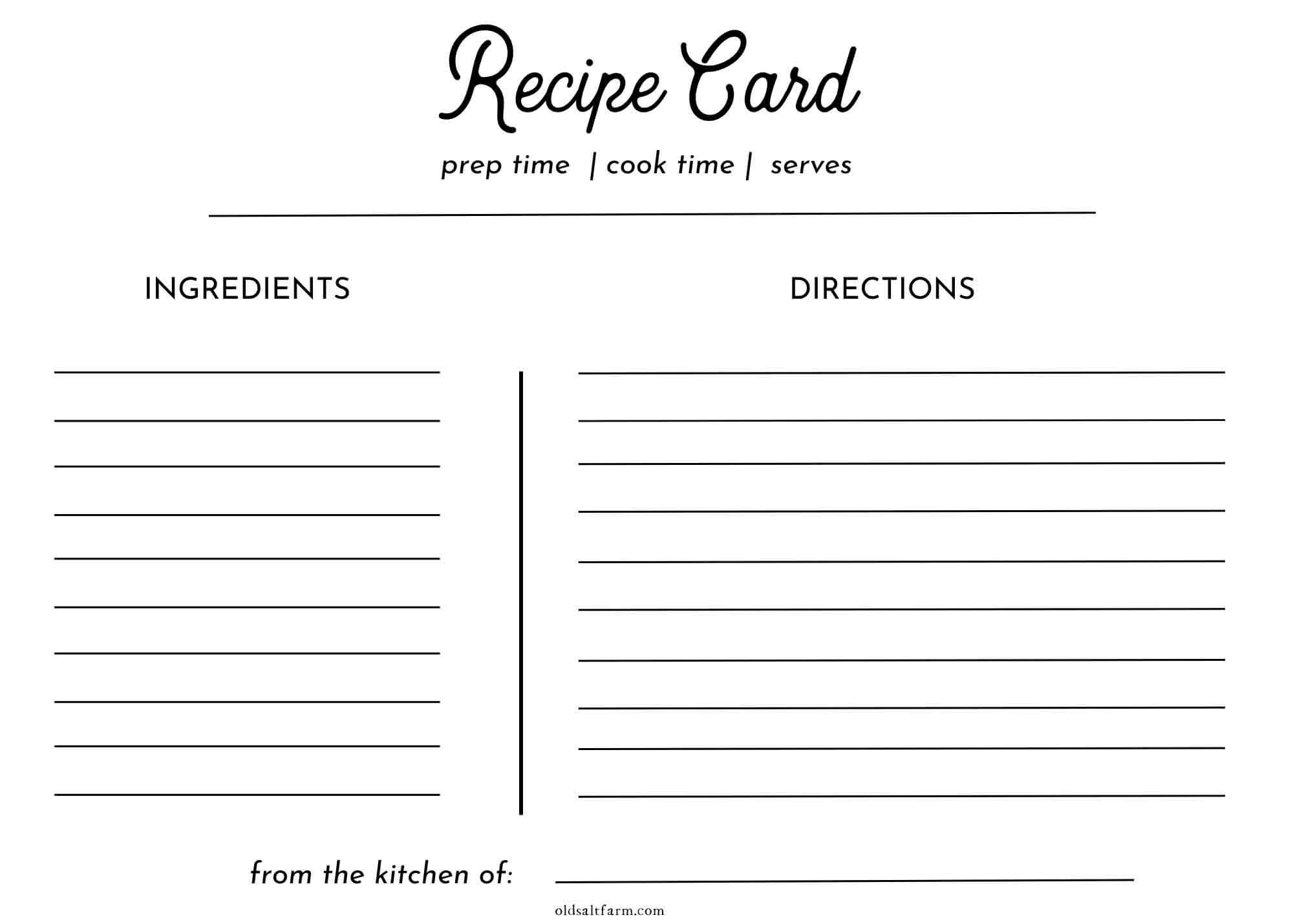 Farmhouse Editable Recipe Card Template | Old Salt Farm